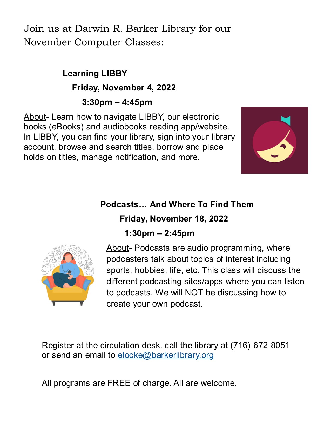 November Computer Classes • Darwin R. Barker Library November Computer Classes • Darwin R. Barker Library