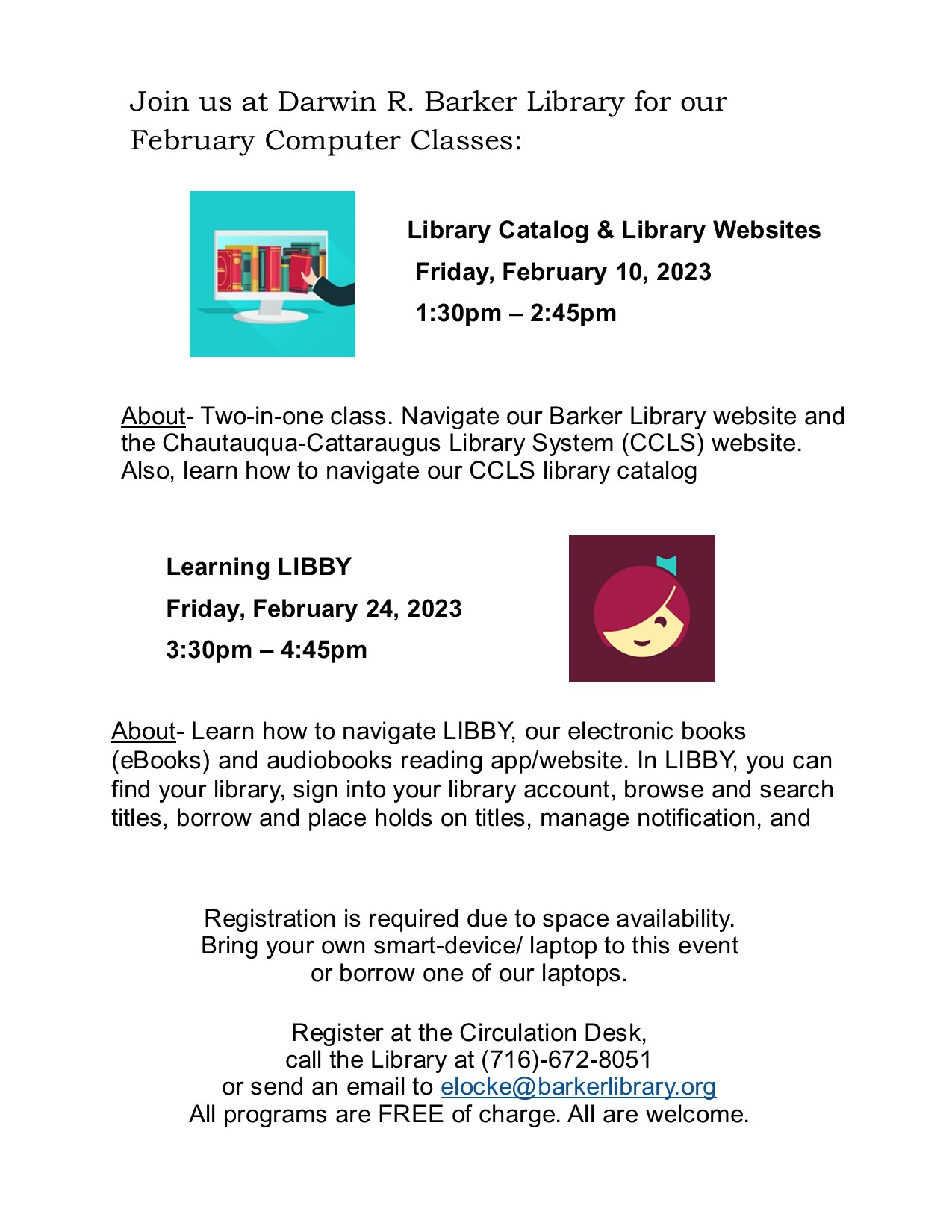 February Computer Classes • Darwin R. Barker Library February Computer Classes • Darwin R. Barker Library