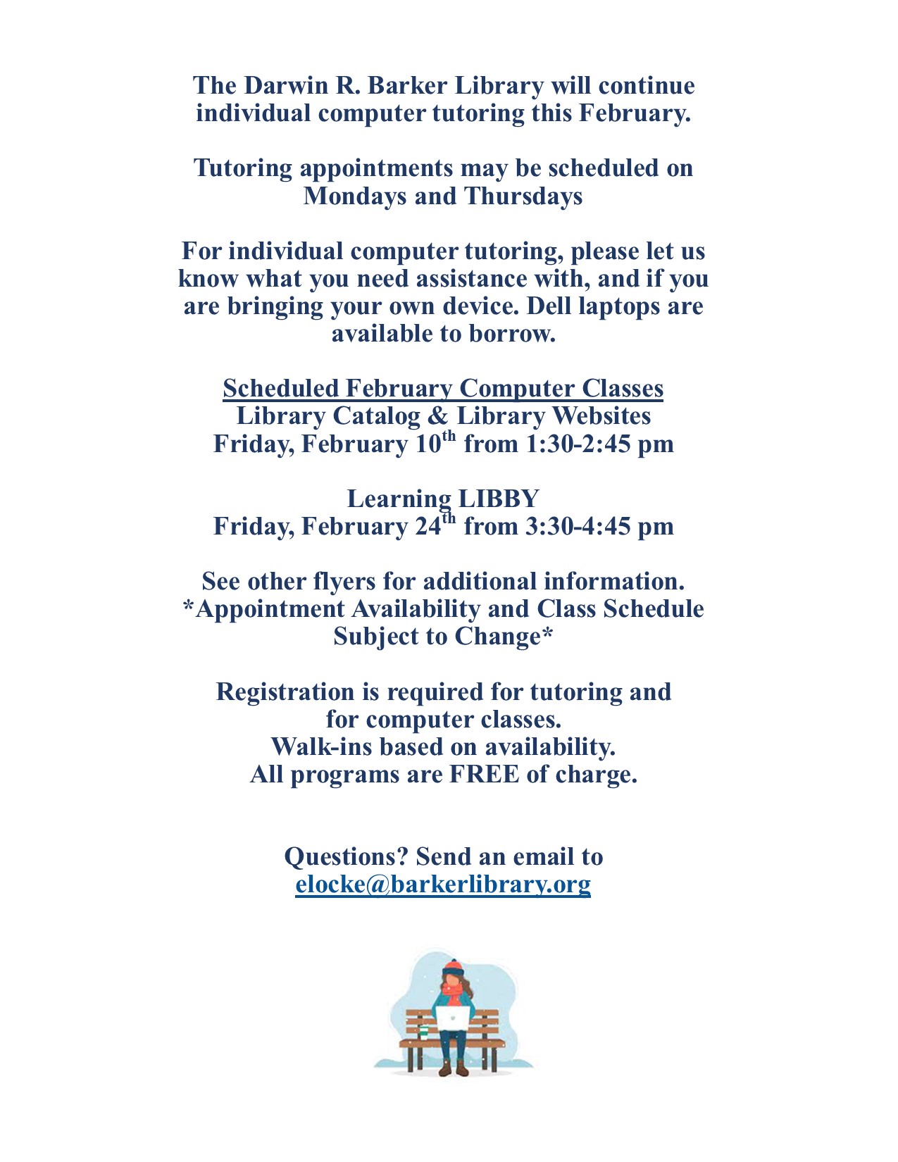Computer Tutoring Continues This February • Darwin R. Barker Library Computer Tutoring Continues This February • Darwin R. Barker Library